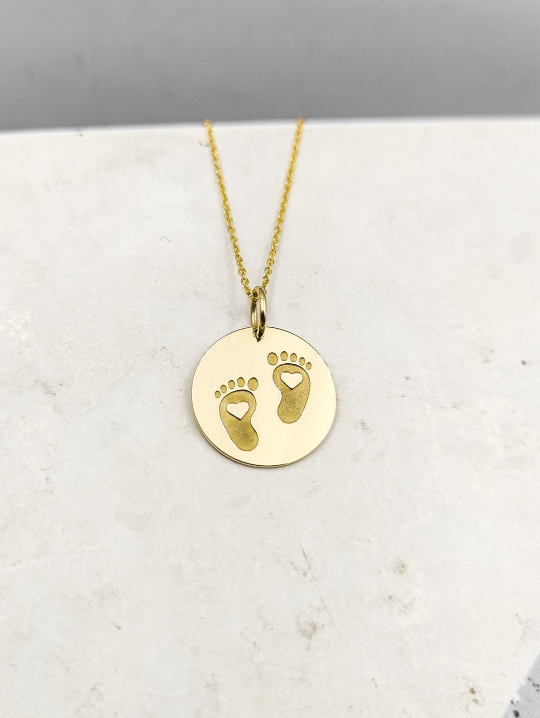 14K Solid Gold Baby Feet Necklace, Gold Newborn Baby Feet Pendant, Baby ...