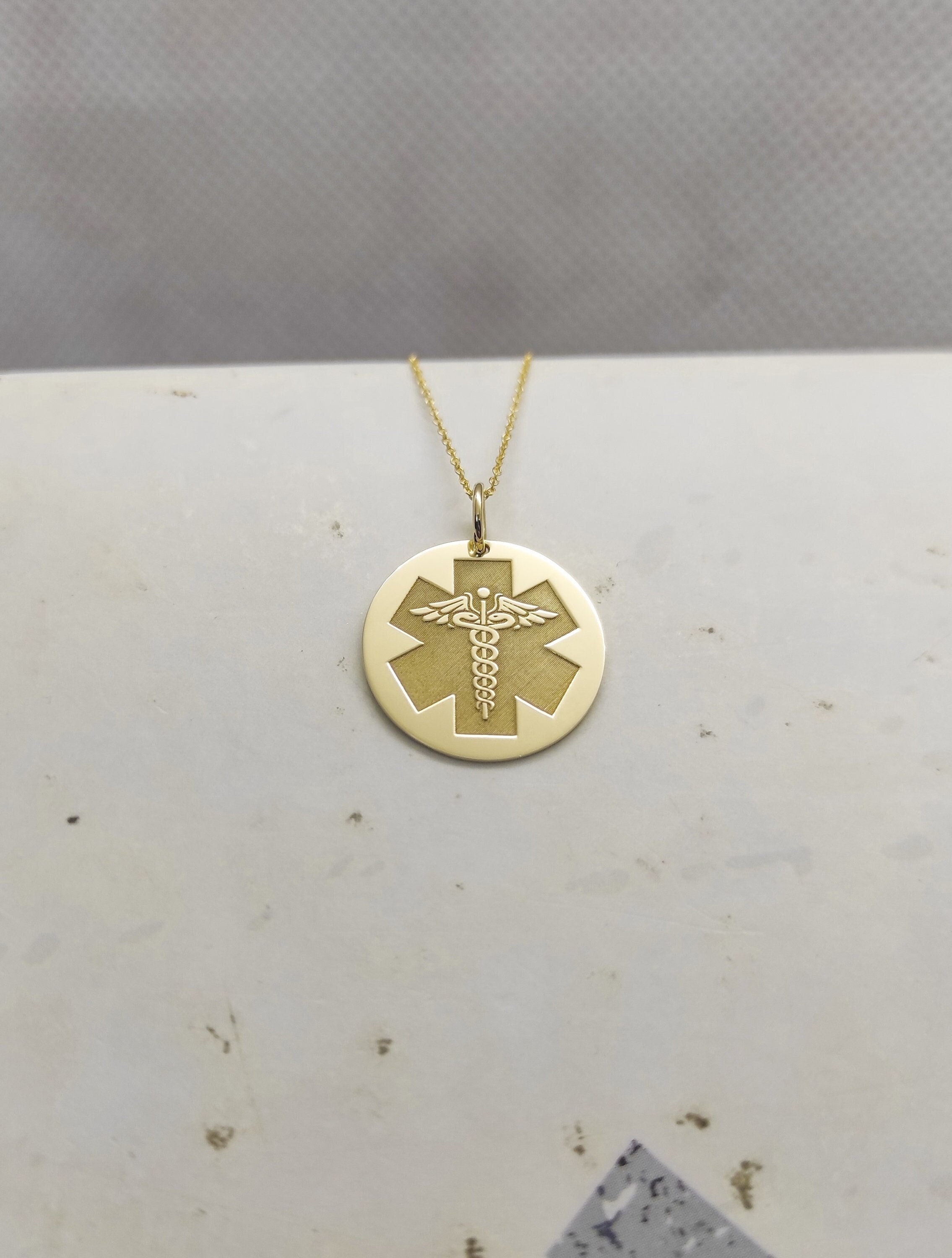 14K Gold Medic Pendant, Medical Alert Necklace, Nurse Charm, Doctor ...