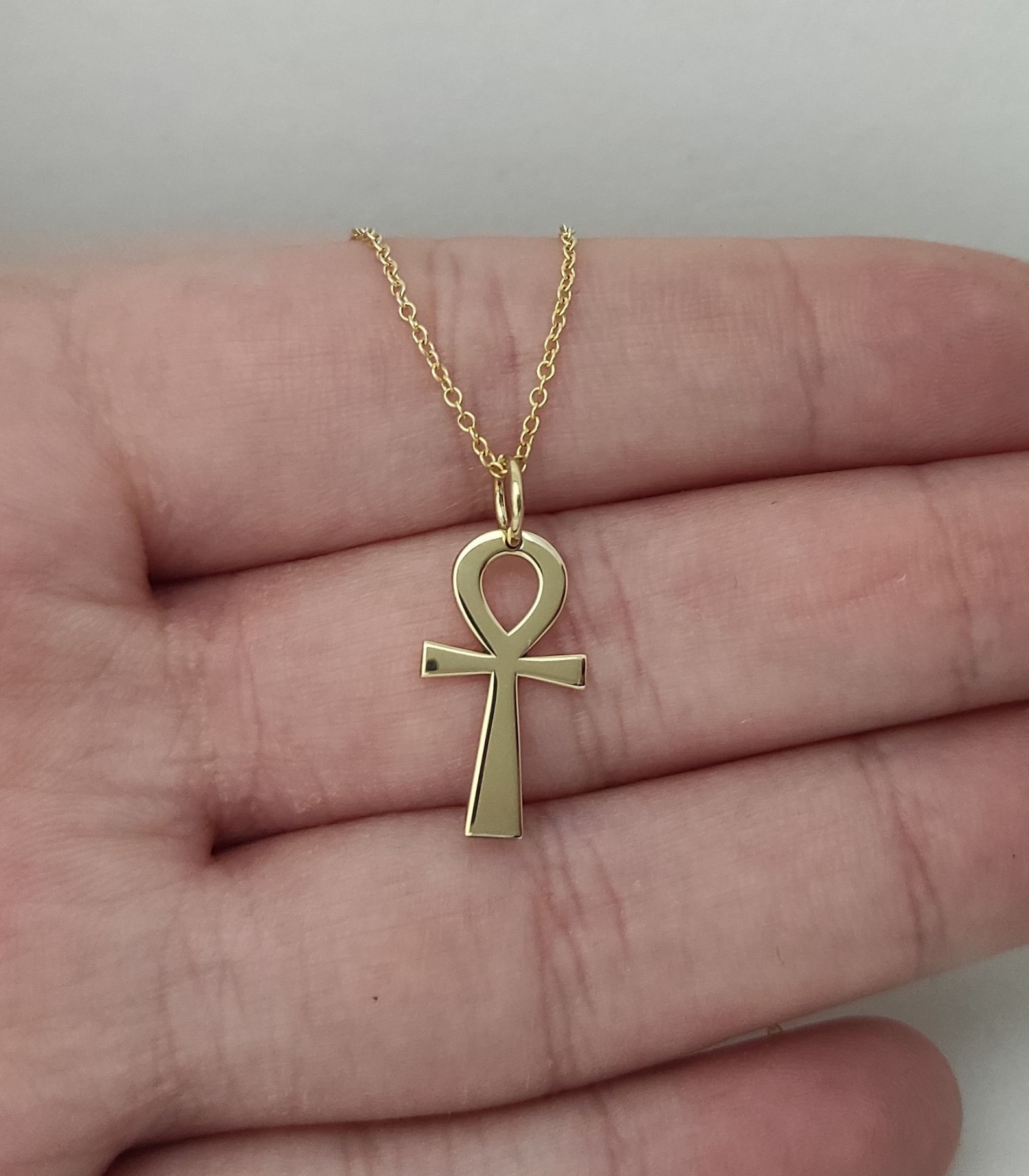 Gold Ankh Pendant 14K Solid Gold Necklace Ankh Necklace | Etsy