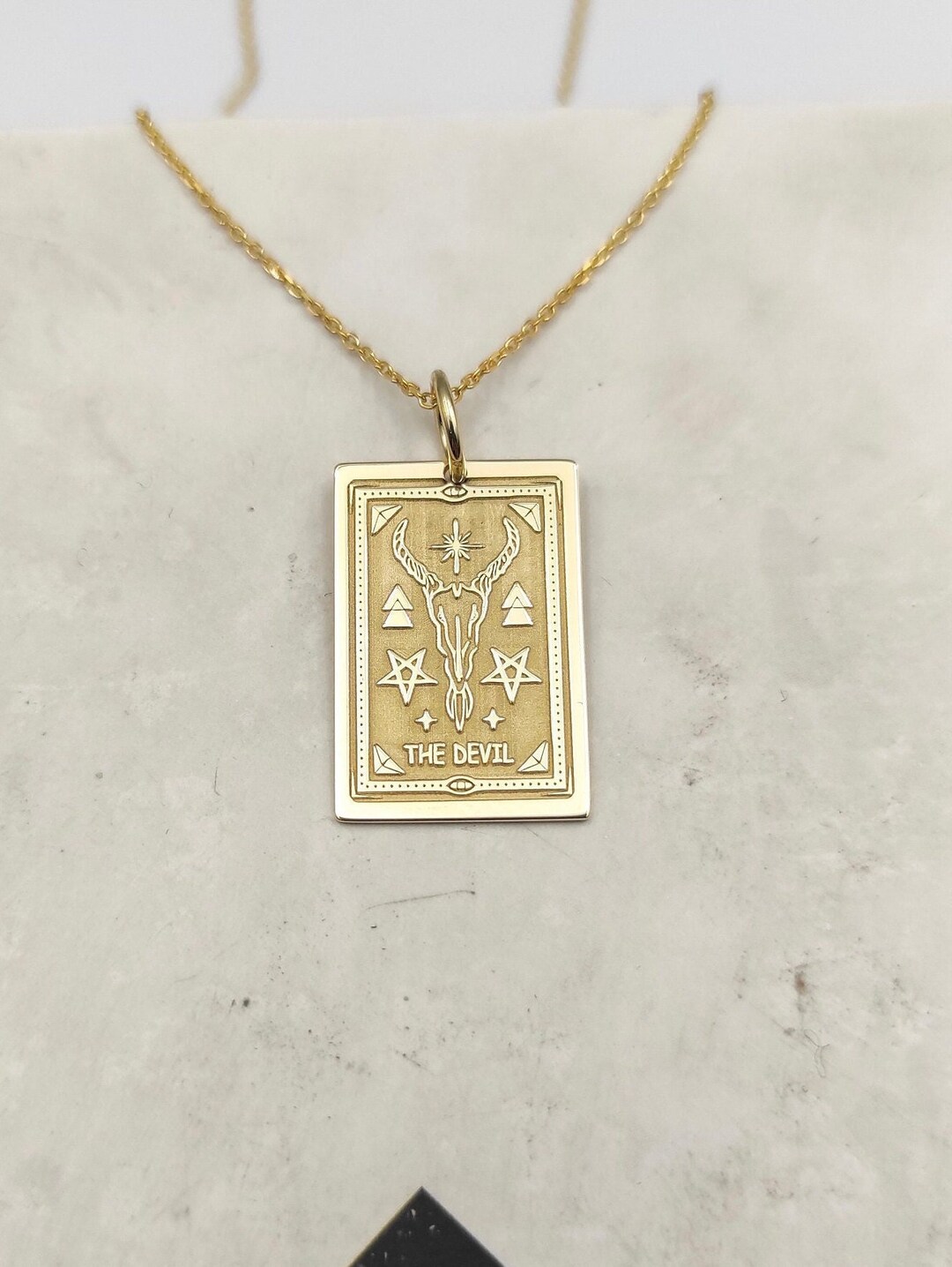 14K Gold Tarot Card Devil Necklace, Real Gold Devil Pendant ...