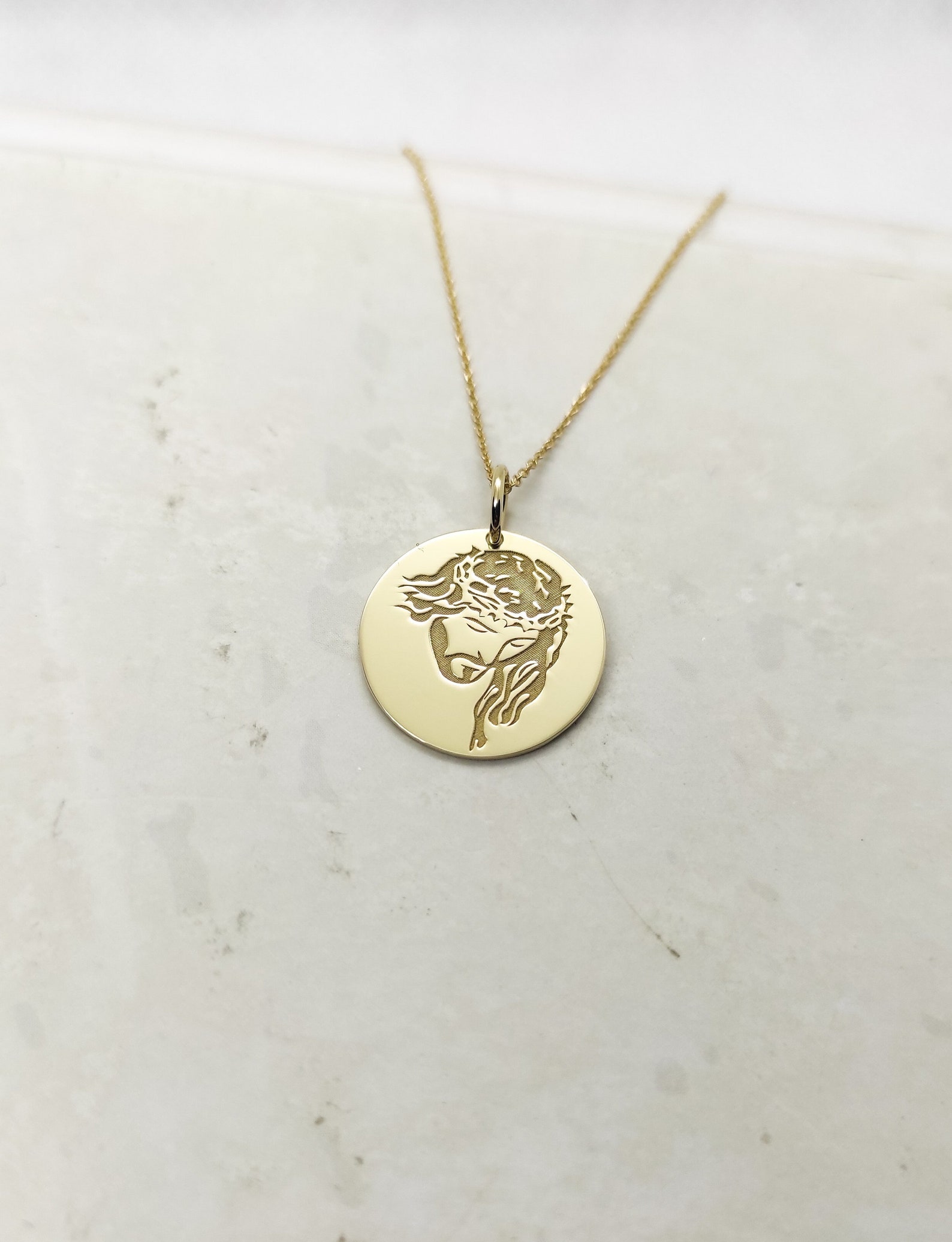 14K Solid Gold Jesus Christ Pendant, Christianity Pendant, Protection ...