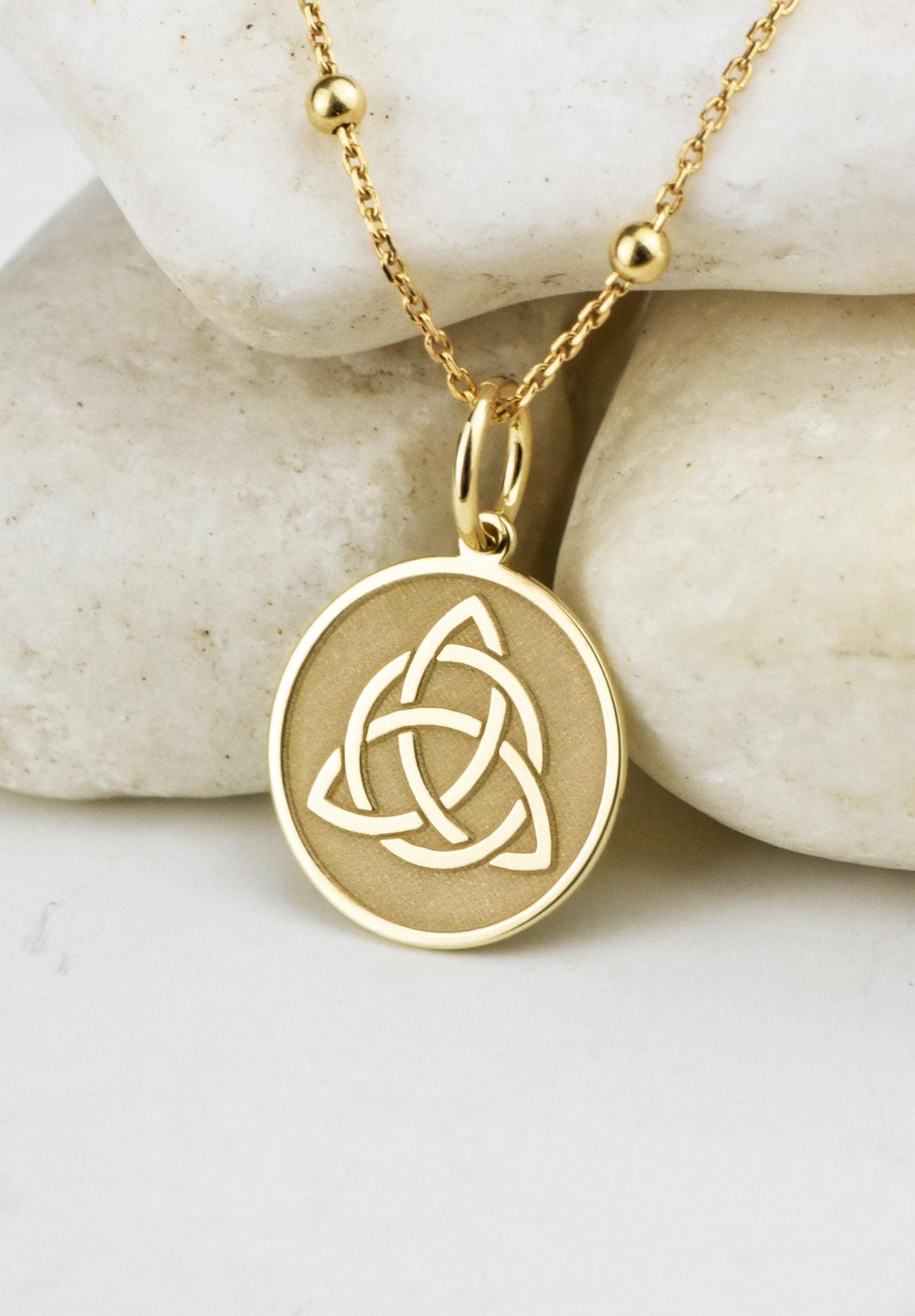 14K Solid Gold Triquetra Necklace, Irish Trinity Knot Pendant, Celtic ...