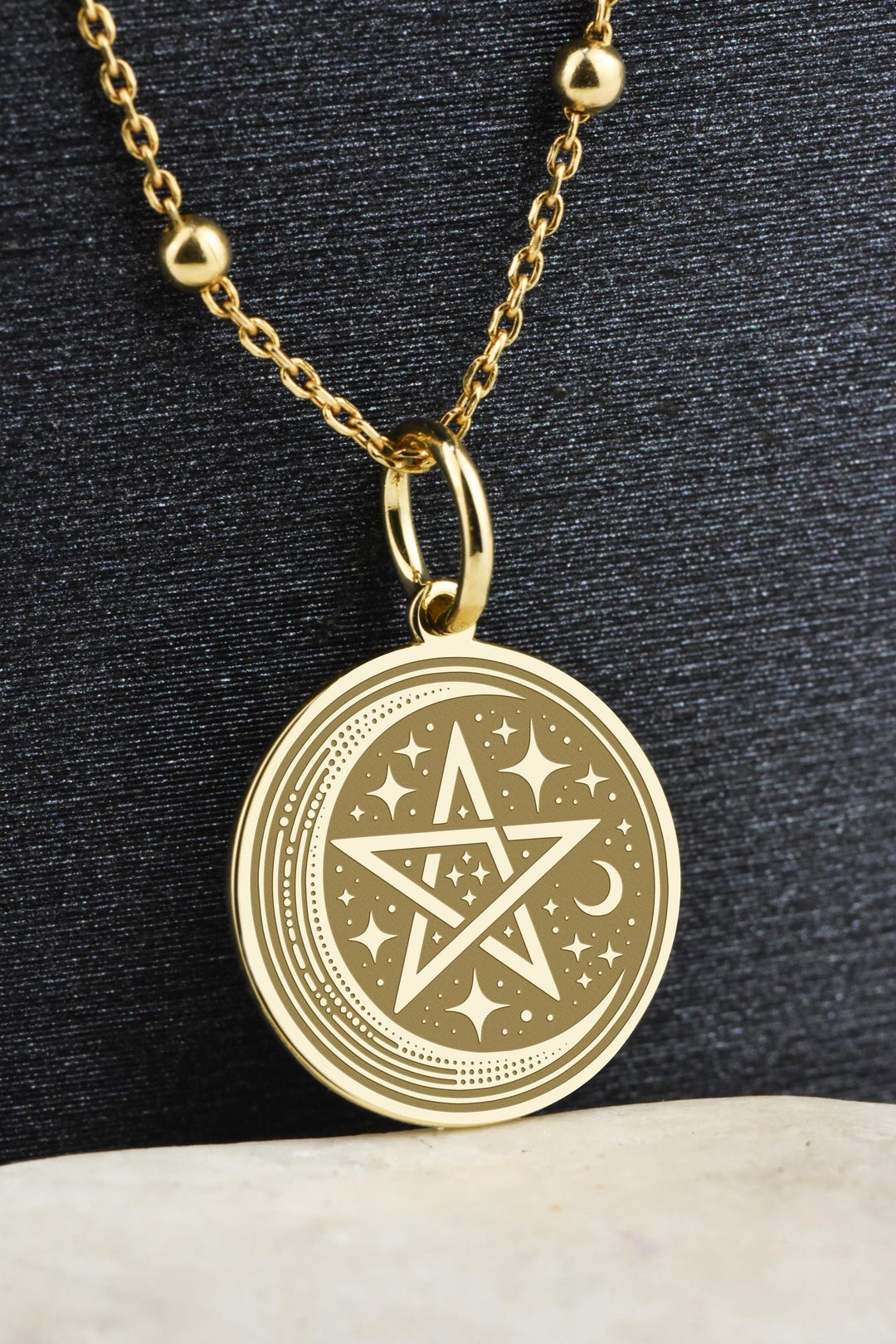 14K Gold Pentagram Necklace, Custom Occult Pendant, Mystical Star Charm ...