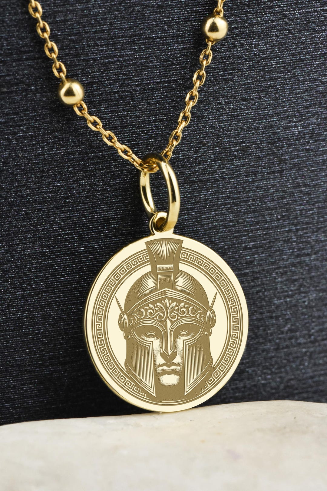 14K Gold Ares Necklace, Greek God Pendant, Engraved Mythology Jewelry ...
