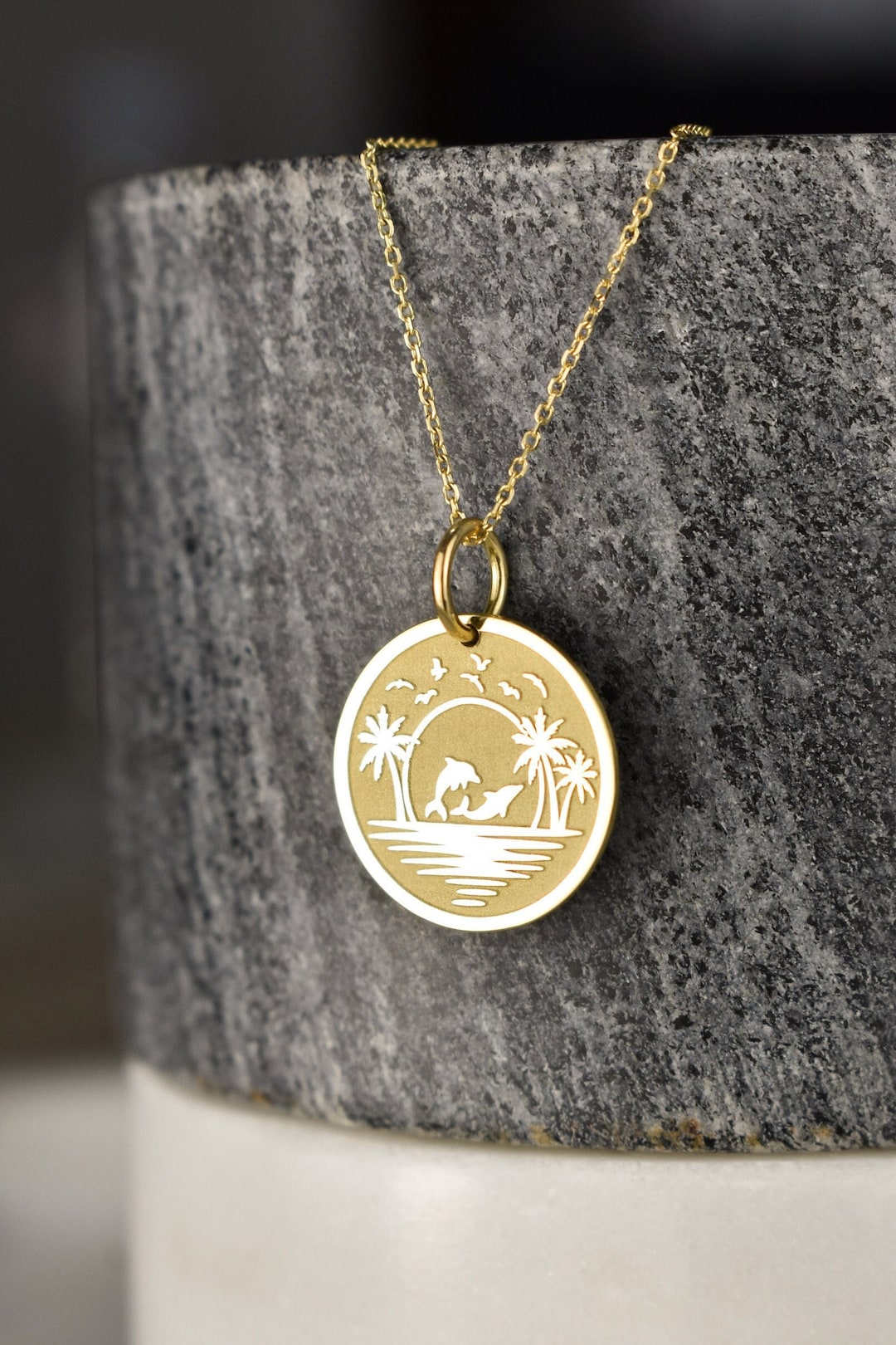 14K Gold Hawaiian Island Necklace, Aloha Necklace, Hawaiian Pendant ...
