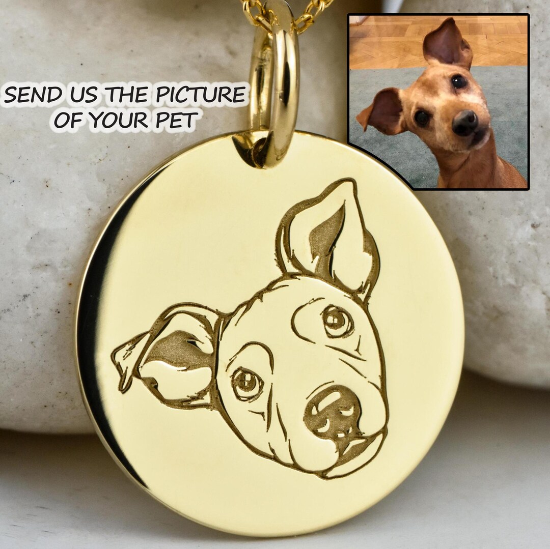 Custom Engraved Pet Picture Necklace, Dog Mom Charm, 14K Gold Pet Photo ...