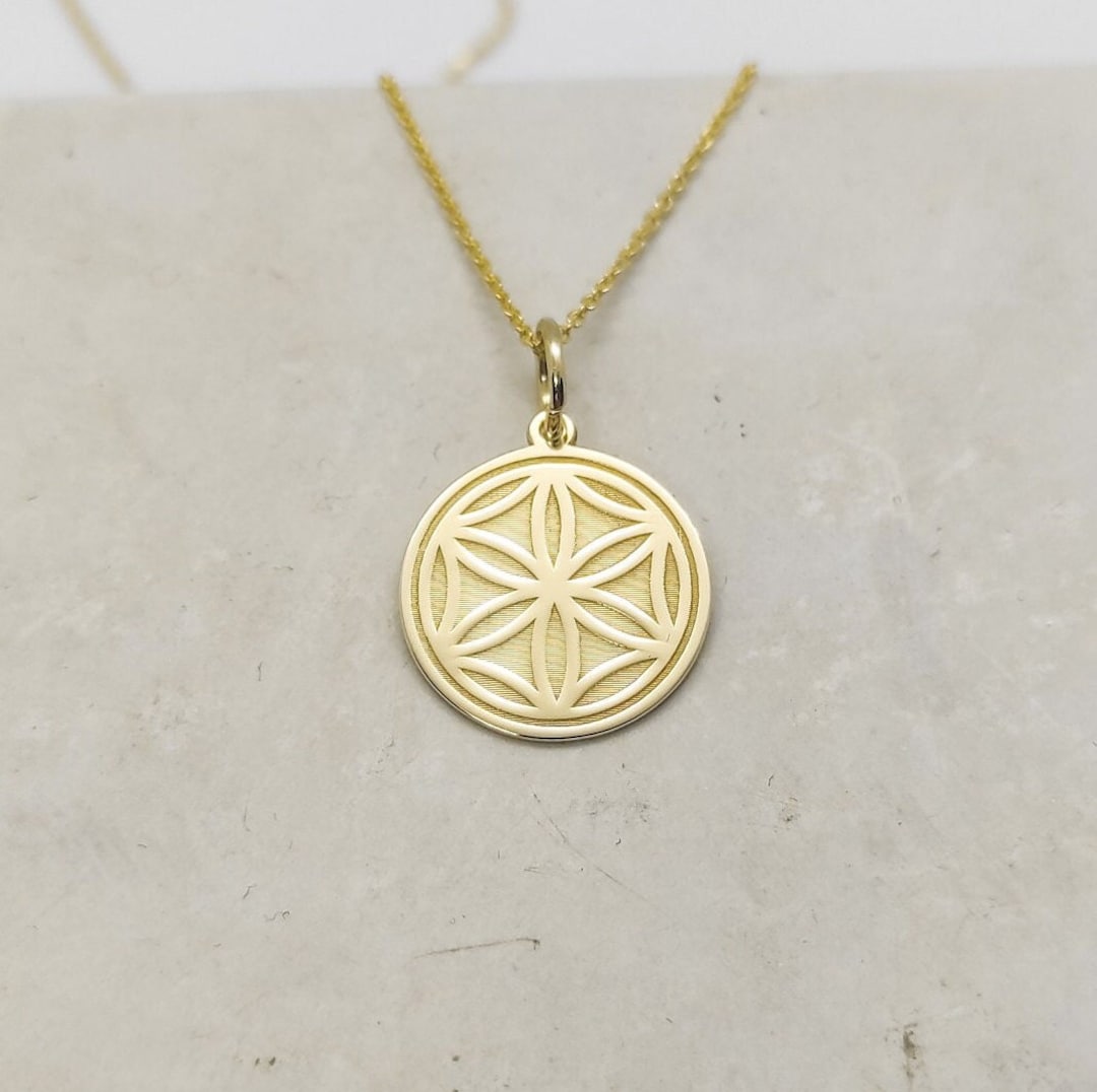 14K Solid Gold Flower of Life Necklace, Gold Aphrodite Flower Pendant ...