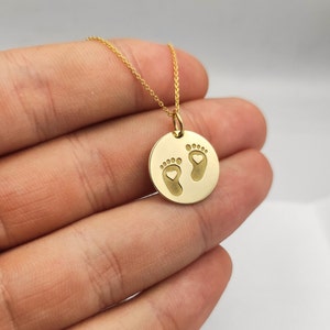 14K Solid Gold Baby Feet Necklace, Gold Newborn Baby Feet Pendant, Baby ...