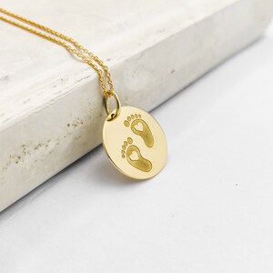 14K Solid Gold Baby Feet Necklace, Gold Newborn Baby Feet Pendant, Baby ...