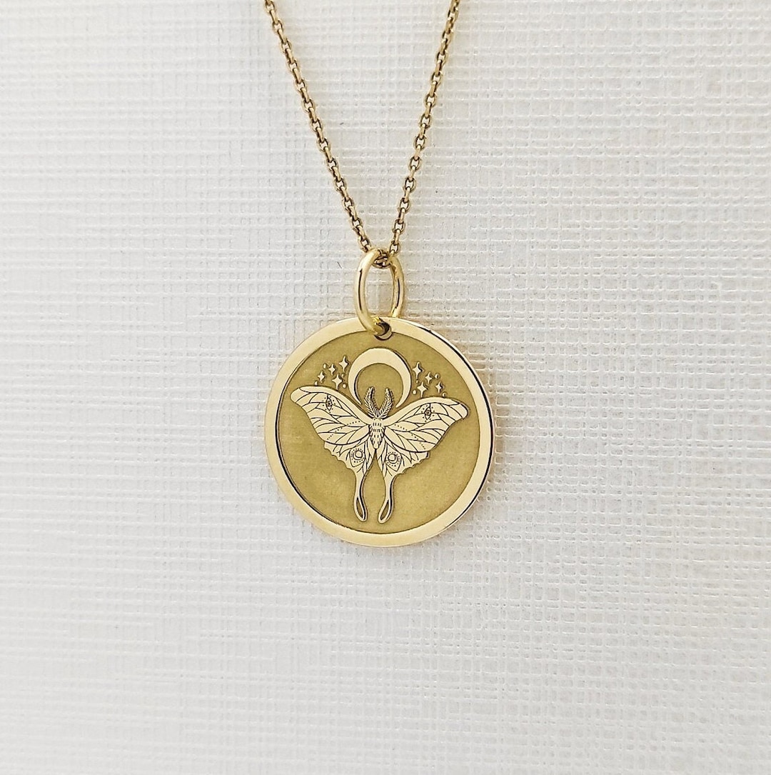 Real 14k Solid Gold Moth Necklace, Personalized Moth Pendant, Dainty ...
