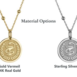 14K Solid Gold Pharmacy Symbol Necklace, Bowl of Hygeia Pendant ...