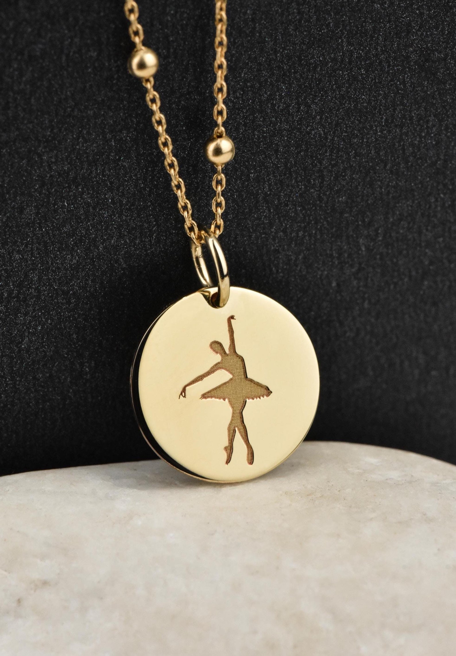 14K Solid Gold Ballerina Necklace, Ballet Dancer Pendant, Personalized ...