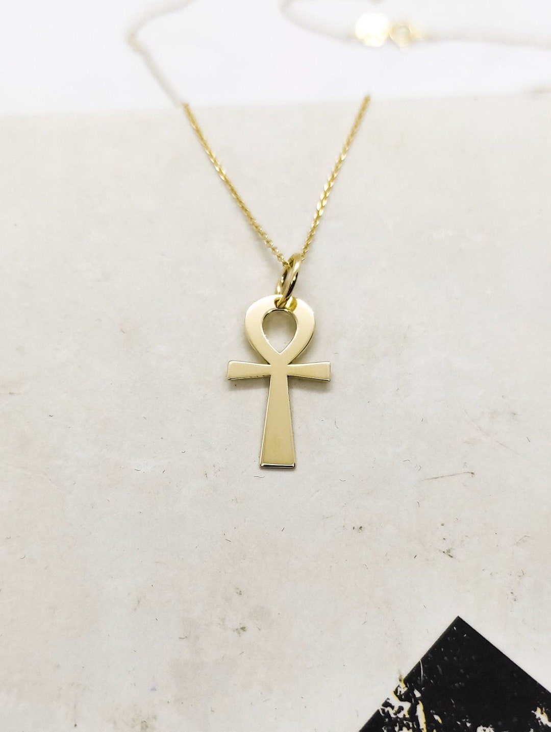Gold Ankh Pendant, 14K Solid Gold Necklace, Ankh Necklace, Egyptian ...