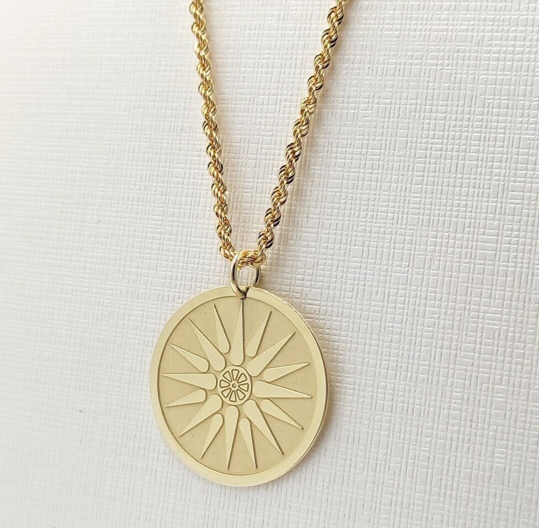 14K Solid Gold Vergina Sun Pendant, Personalized Star of Vergina Coin ...