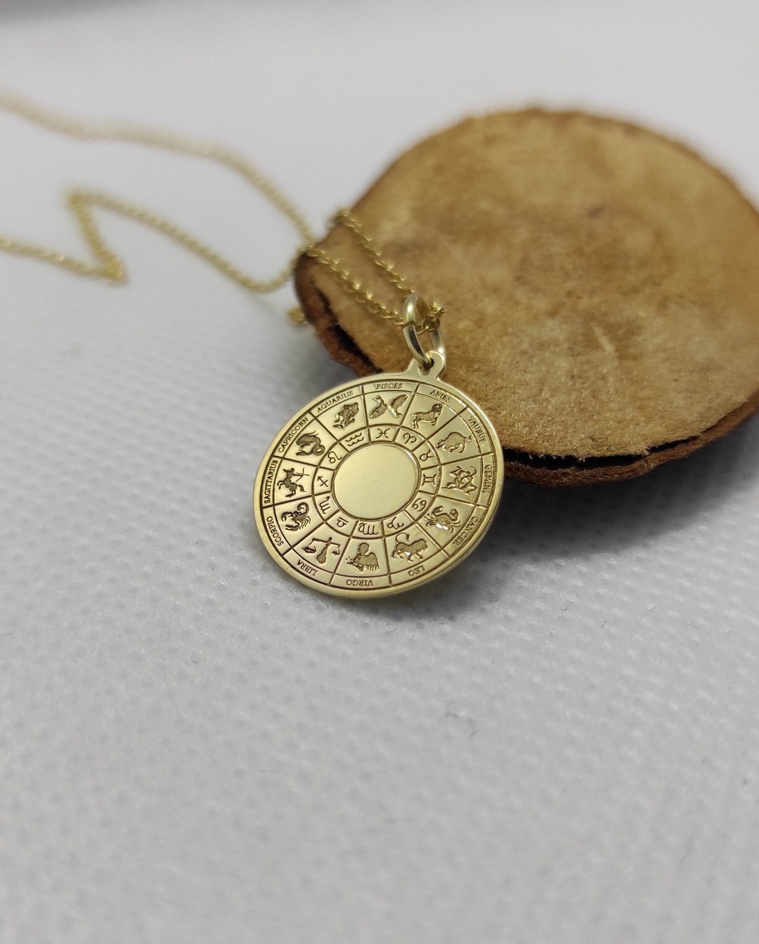 Zodiac Sign Pendant, 14K Solid Gold Necklace, Astrology Necklace, Gold ...