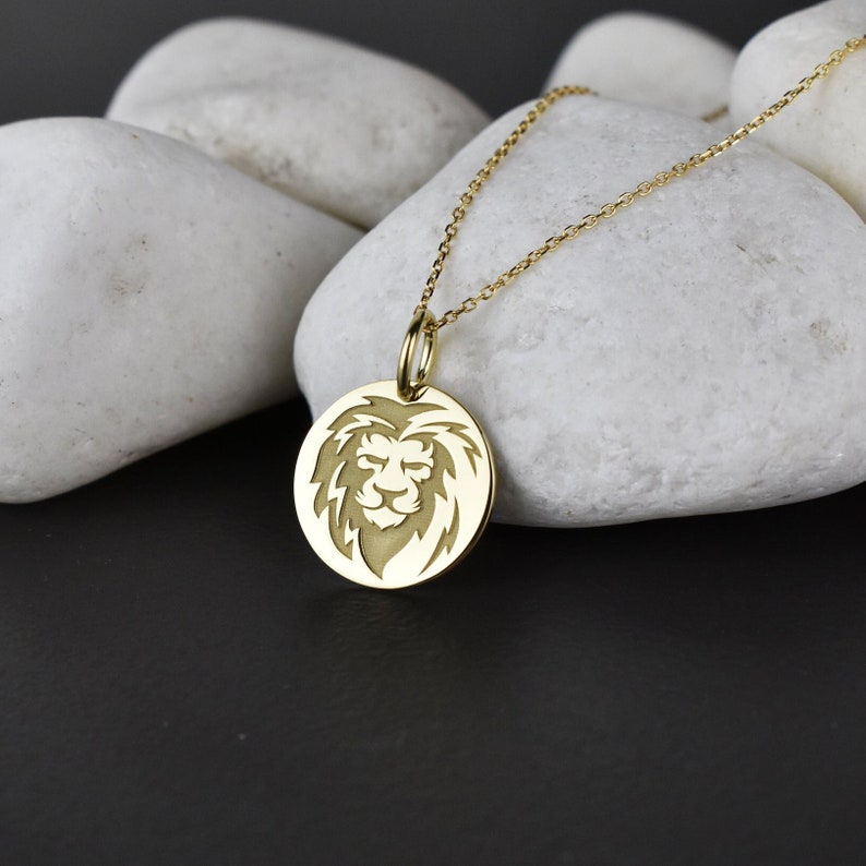 14K Solid Gold Lion Pendant, Dainty Lion Head Necklace, Animal Necklace ...