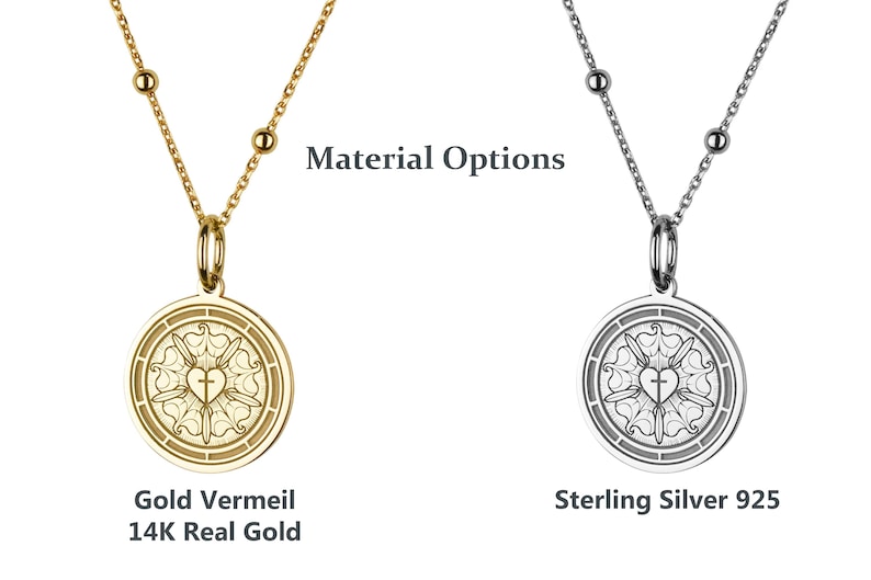 14K Solid Gold Luther Rose Necklace, Lutheran Cross Pendant ...