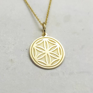 14K Solid Gold Flower of Life Necklace, Gold Aphrodite Flower Pendant ...