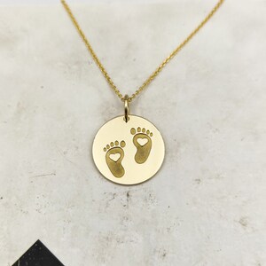 14K Solid Gold Baby Feet Necklace, Gold Newborn Baby Feet Pendant, Baby ...