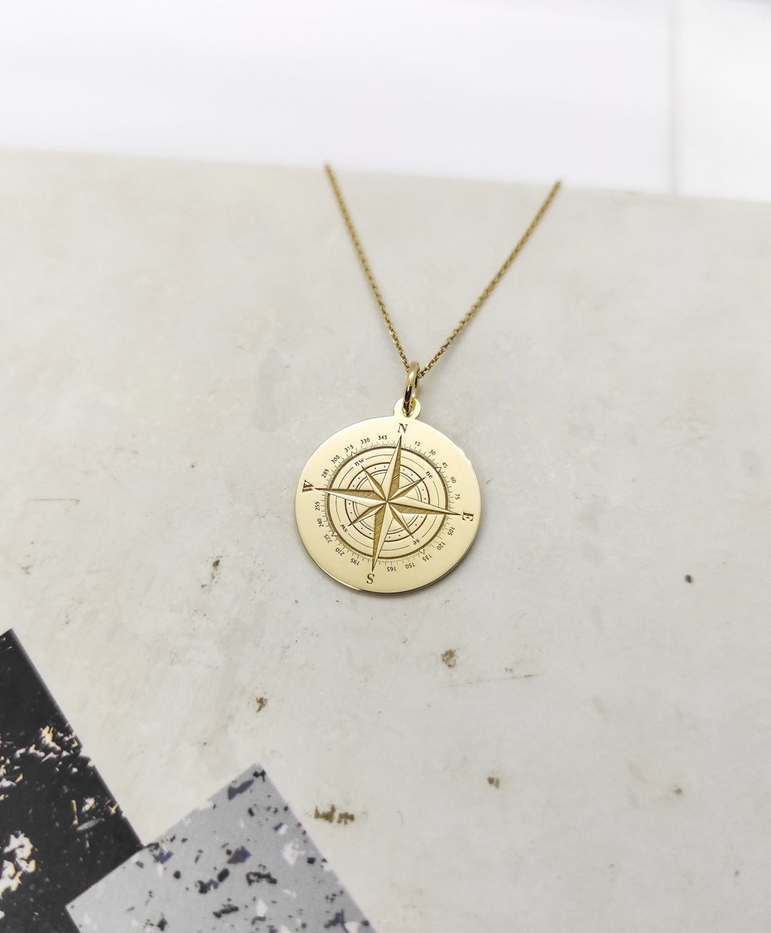 Compass Necklace, Compass Jewelry, Compass, Engraved Compass, 14K Solid ...
