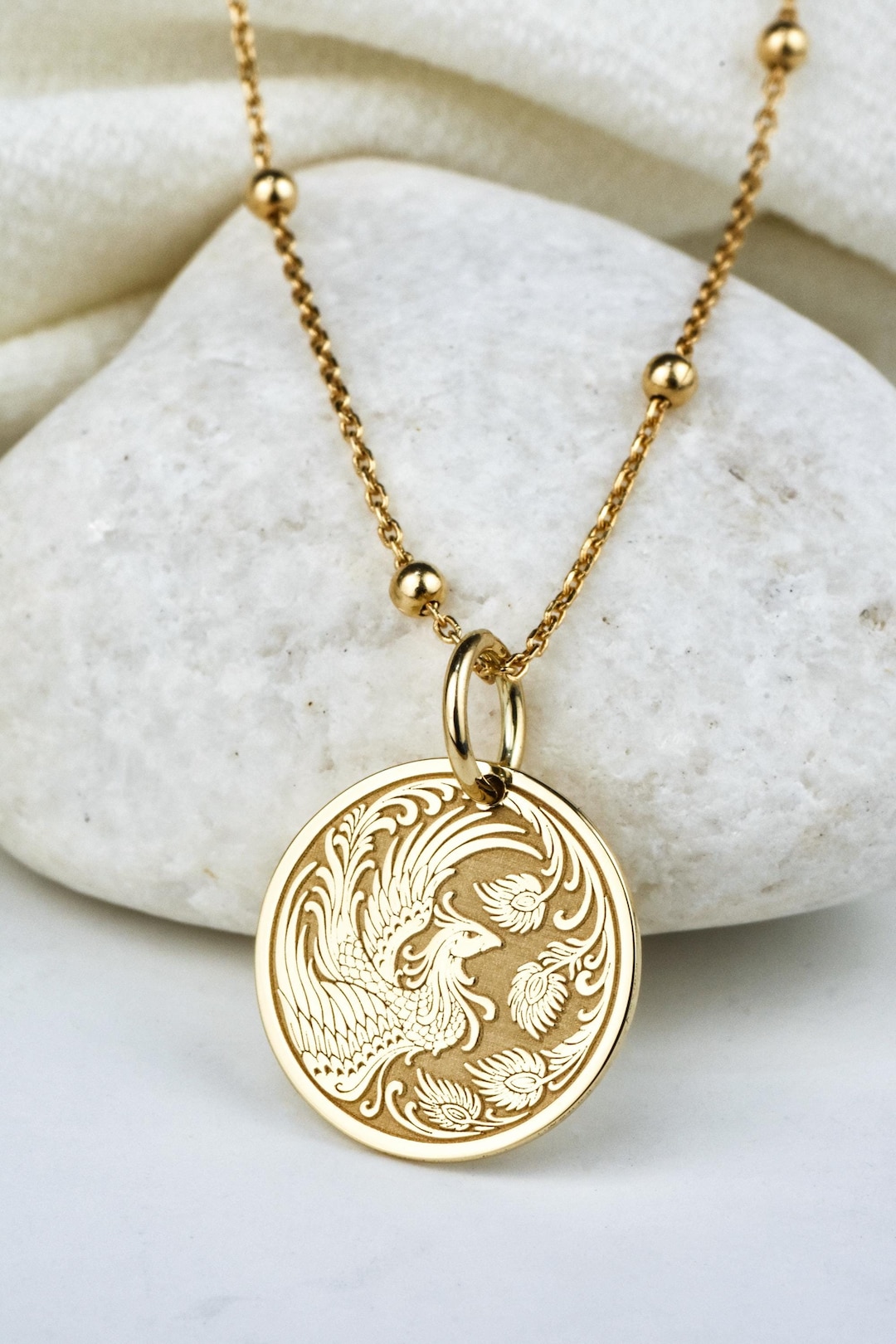 14K Gold Phoenix Necklace, Personalized Phoenix Pendant, Rising Phoenix ...