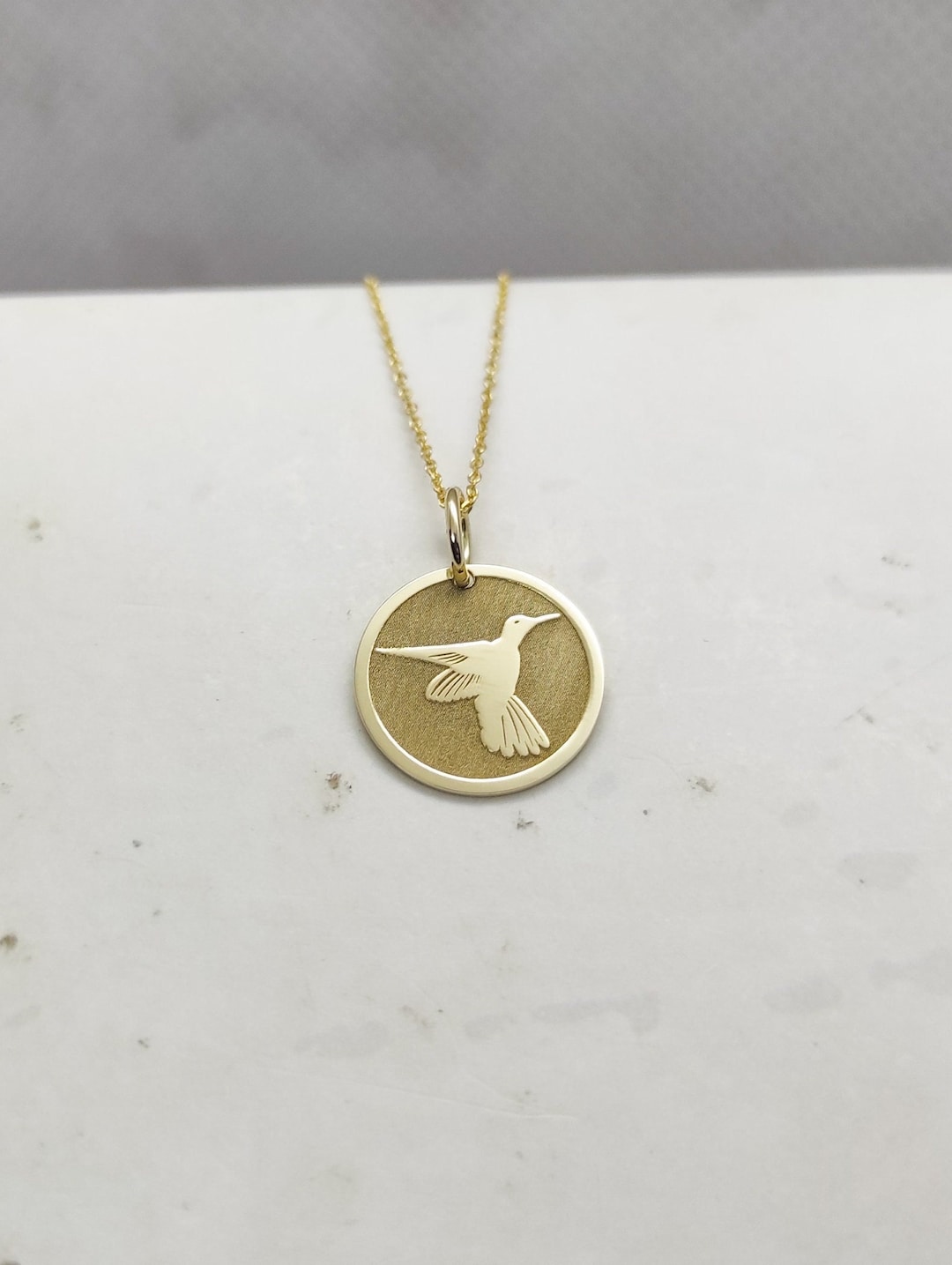 14K Gold Hummingbird Pendant, Flying Bird Necklace, Gold Bird Charm ...