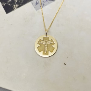 14K Gold Medic Pendant, Medical Alert Necklace, Nurse Charm, Doctor ...