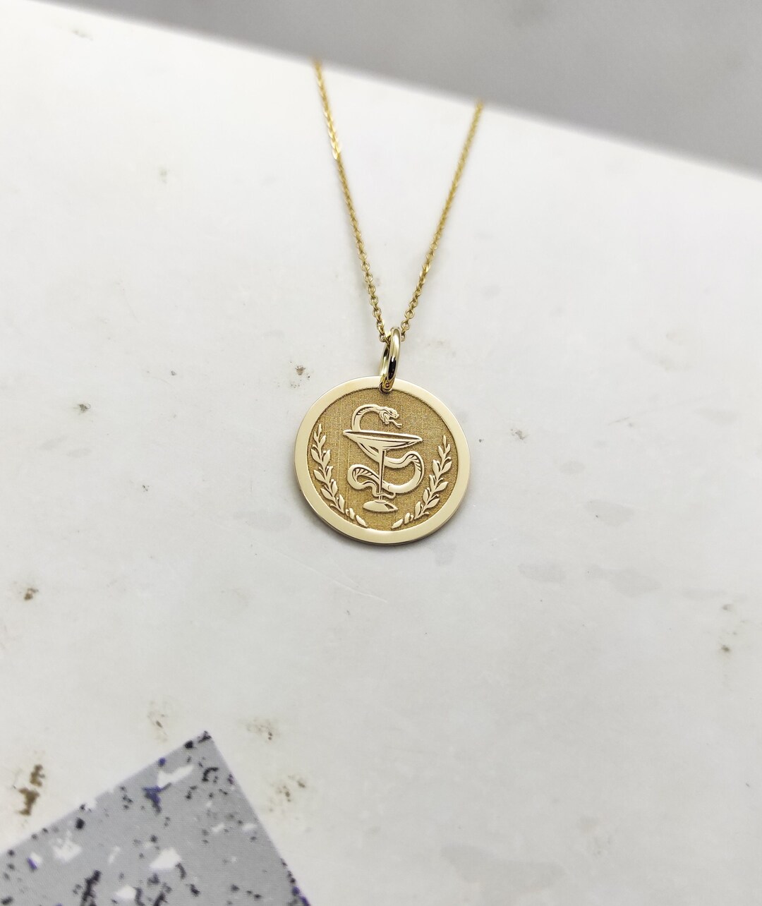 Pharmacy Necklace, Medical Pendant, 14K Yellow Gold Pendant, Dainty ...