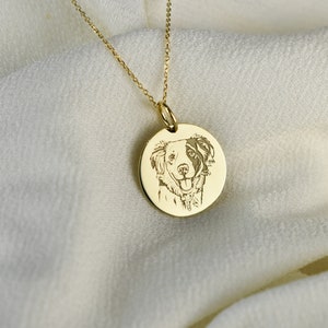 Custom Pet Photo Necklace, 14K Gold Personalized Pet Portrait Pendant ...