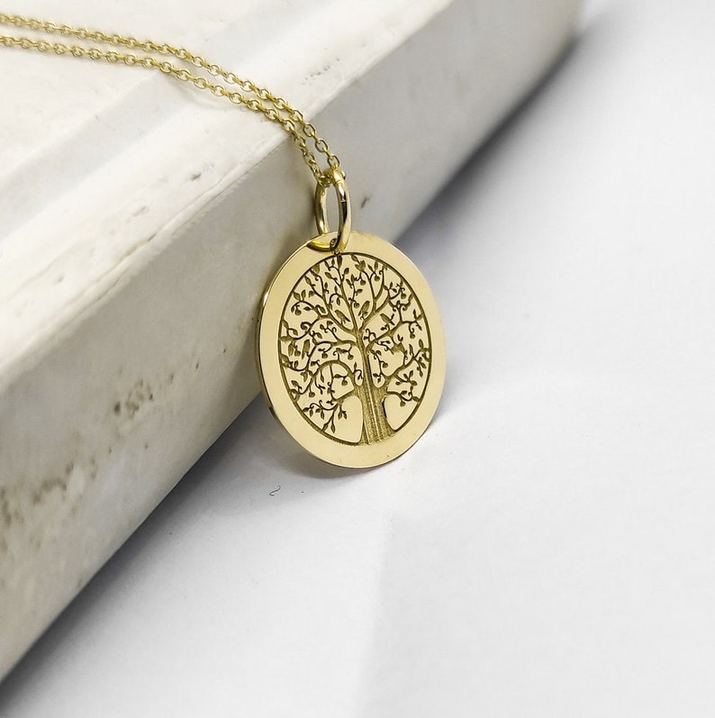 Dainty Family Tree Necklace, 14K Solid Gold Tree Pendant, Gold Tree of ...