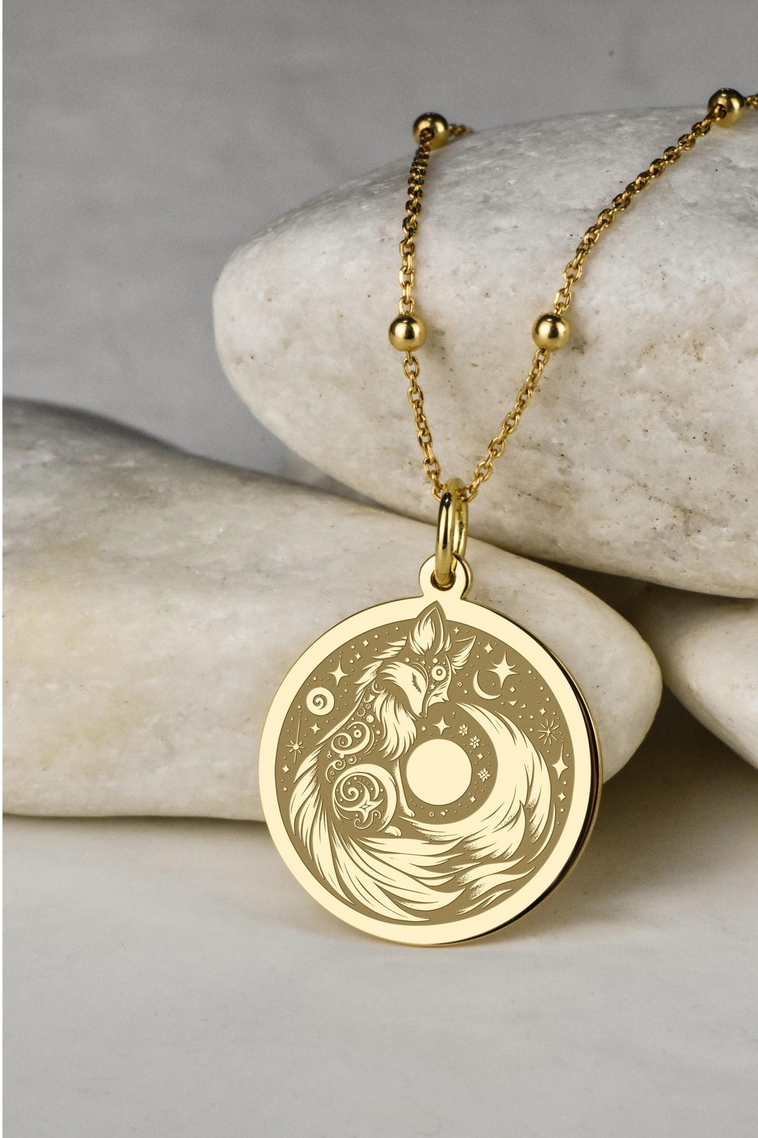 14K Gold Kitsune Necklace, Yokai Pendant, Custom Japanese Myth Charm ...