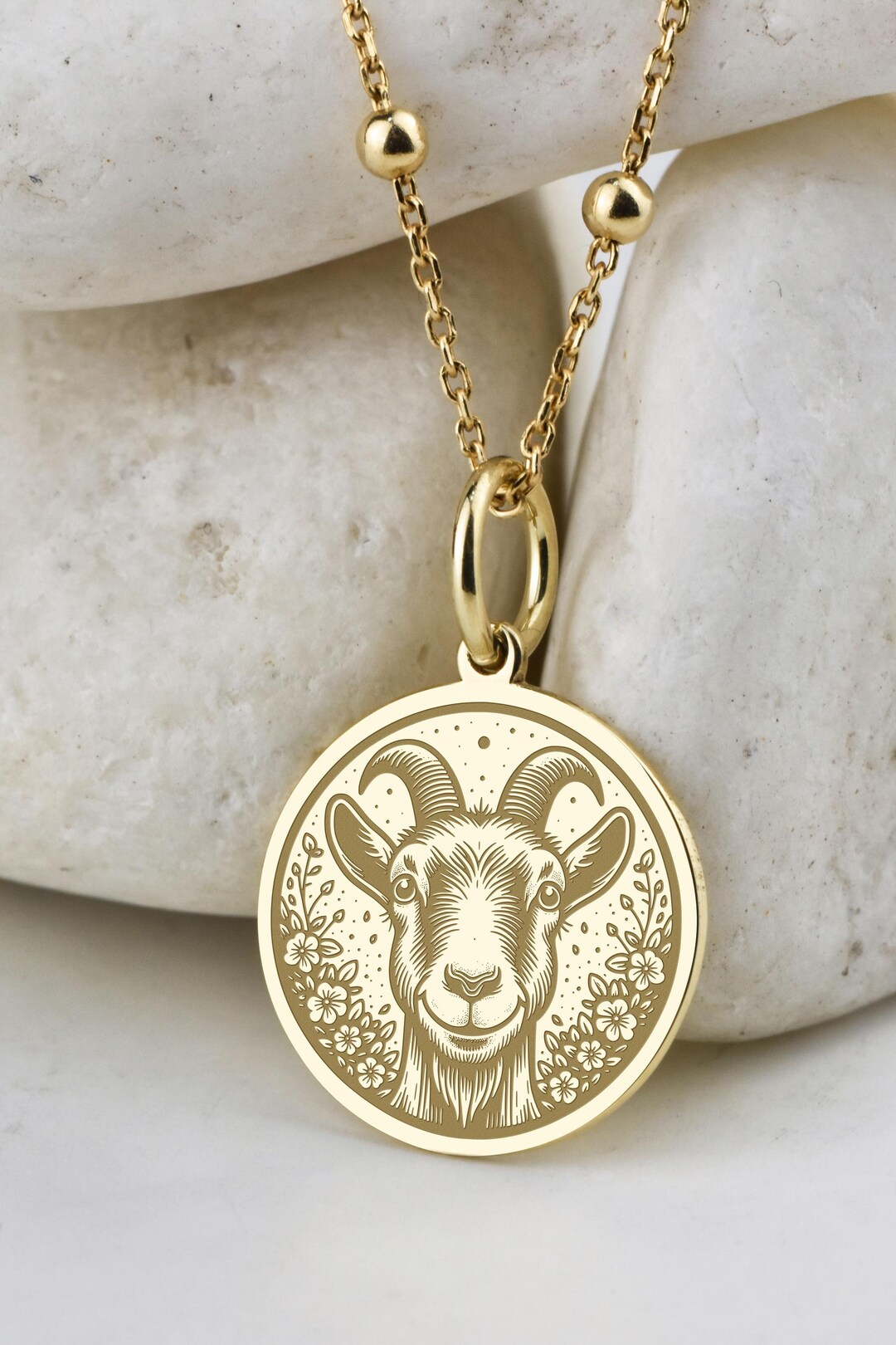 14K Gold Goat Necklace, Engraved Rustic Jewelry, Barnyard Charm ...