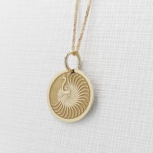 14K Solid Gold Peacock Necklace, Gold Coin Peacock Bird Pendant ...