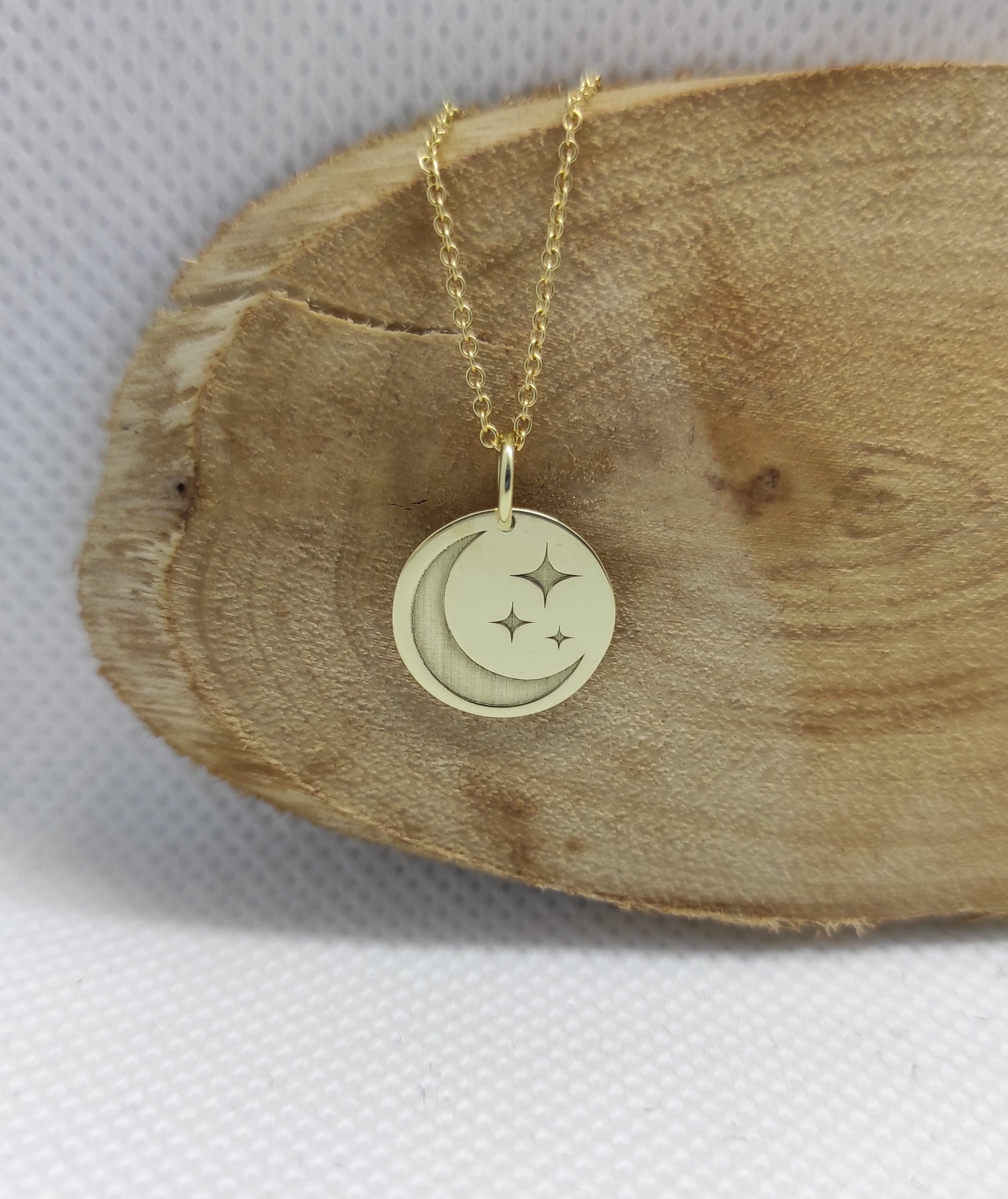 Moon and Stars Necklace 14K Solid Gold Necklace Celestial | Etsy