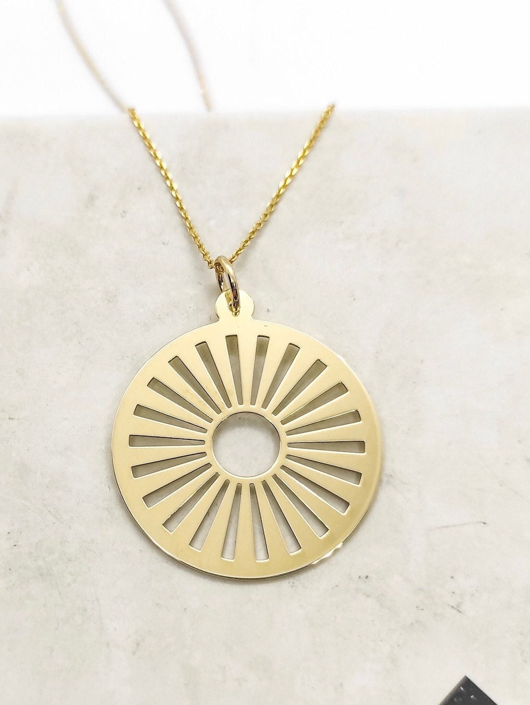 Sun Necklace, 14K Gold Pendant, Sunshine Necklace, Sunburt Charm, Gold ...