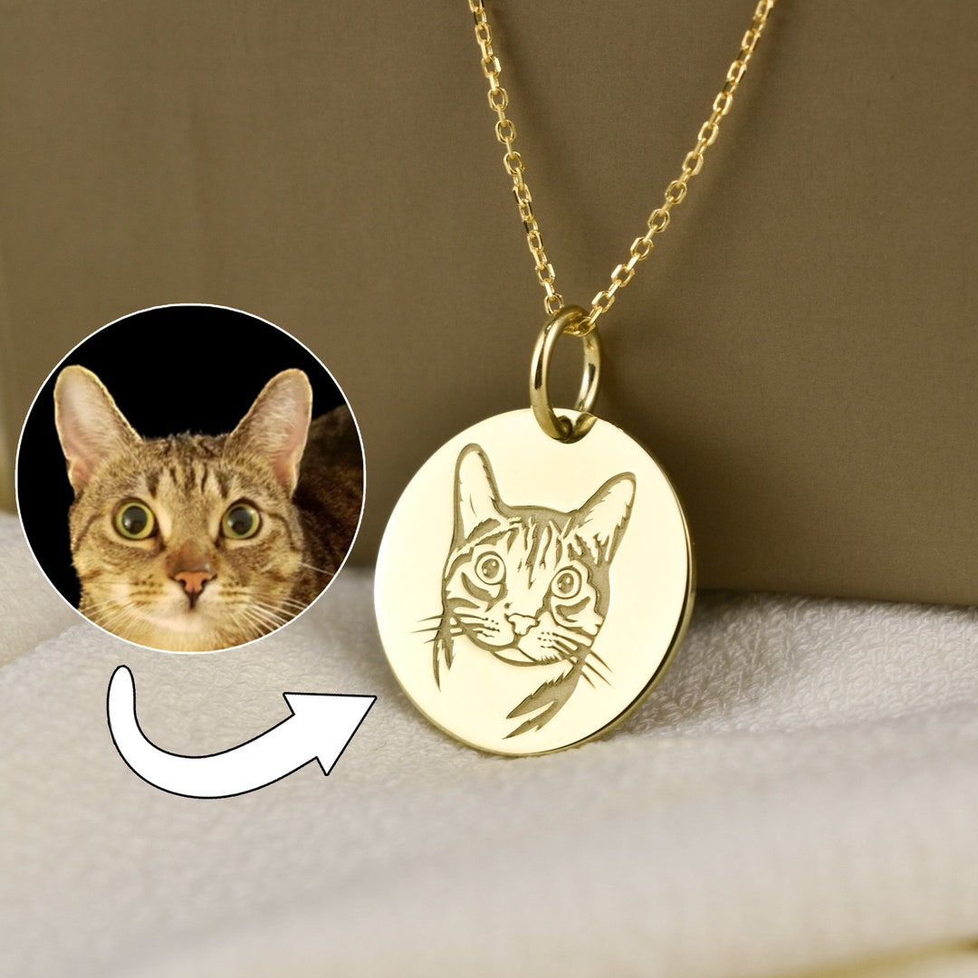 Custom Cat Photo Necklace, Personalized Cat Portrait Pendant, Cat Owner ...