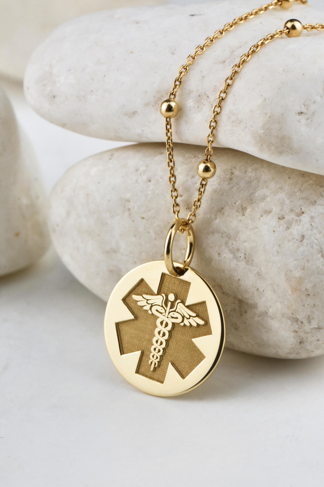 14K Solid Gold Medic Symbol Necklace, Med School Graduation Gift ...