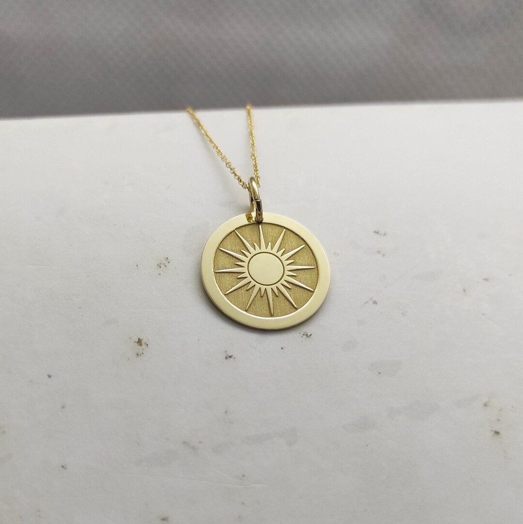 Sun Pendant, 14k Solid Gold Sun Jewelry, Yellow Gold Sunburst Pendant ...