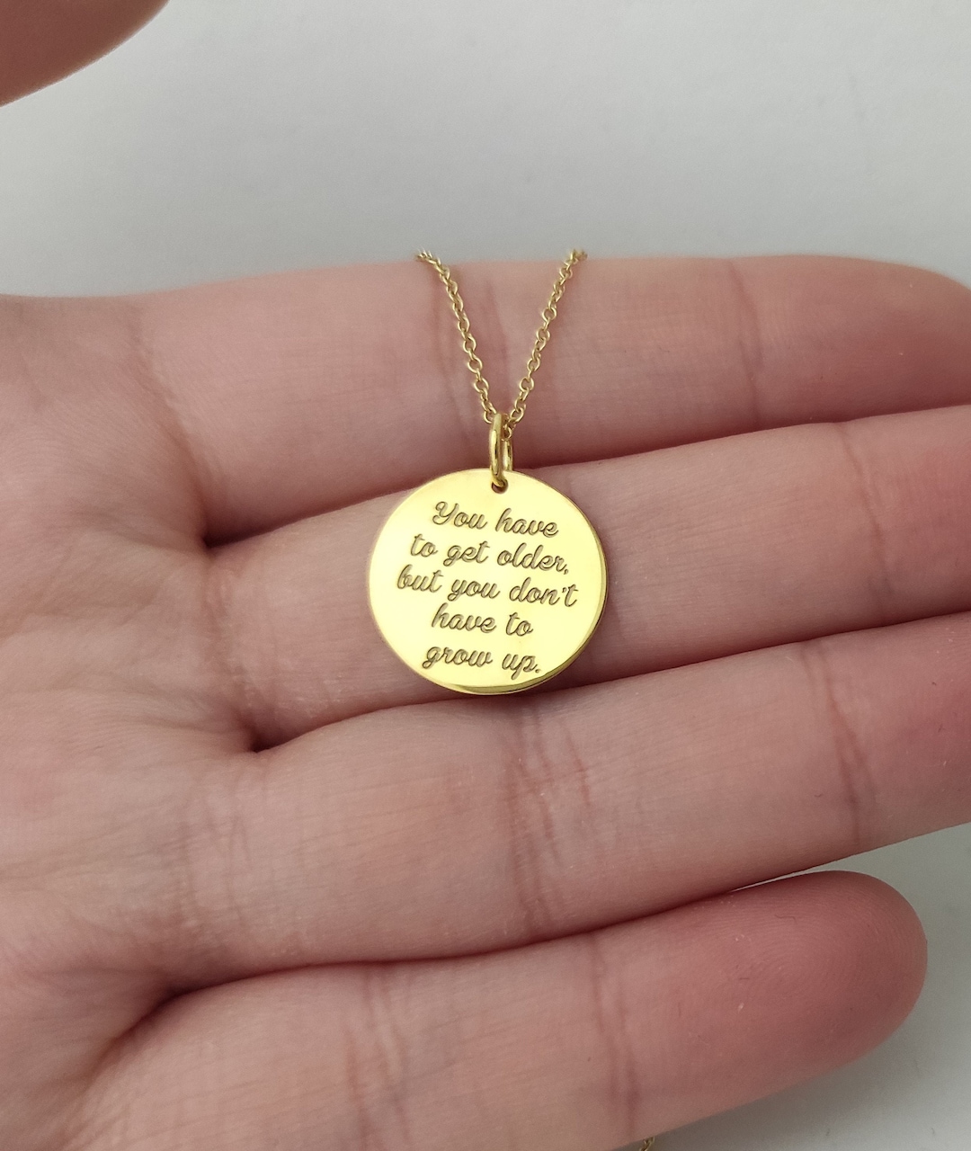 Custom Message Necklace, 14K Solid Gold Pendant, Personalized Quote ...
