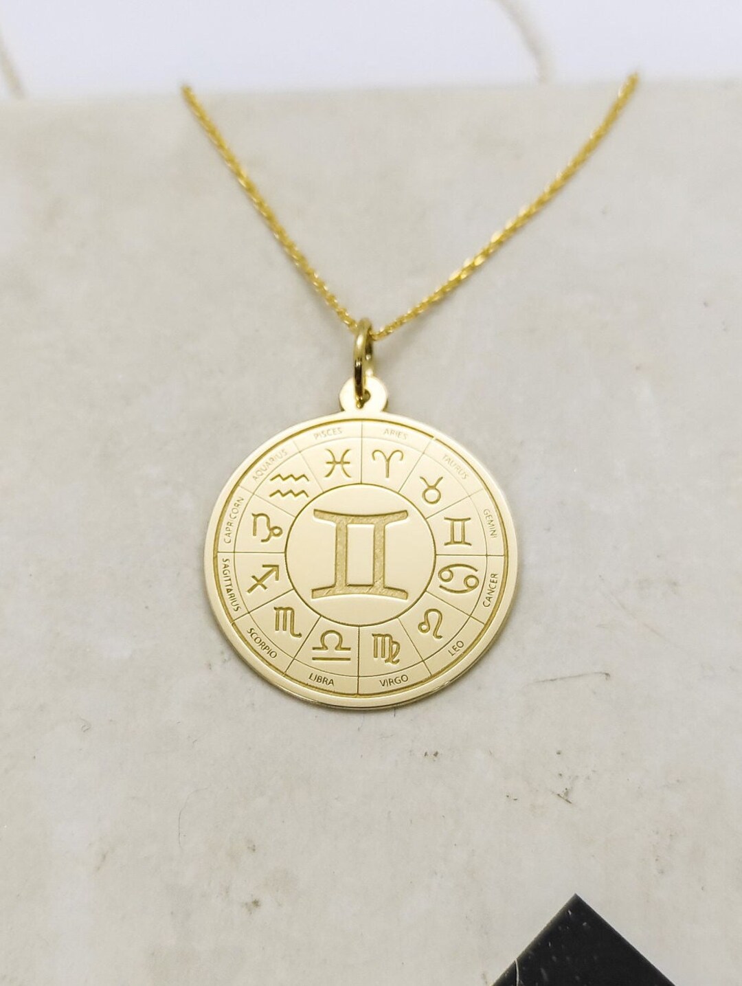 Gemini Necklace, 14K Yellow Gold Pendant, Gemini Jewelry, Zodiac Sign ...