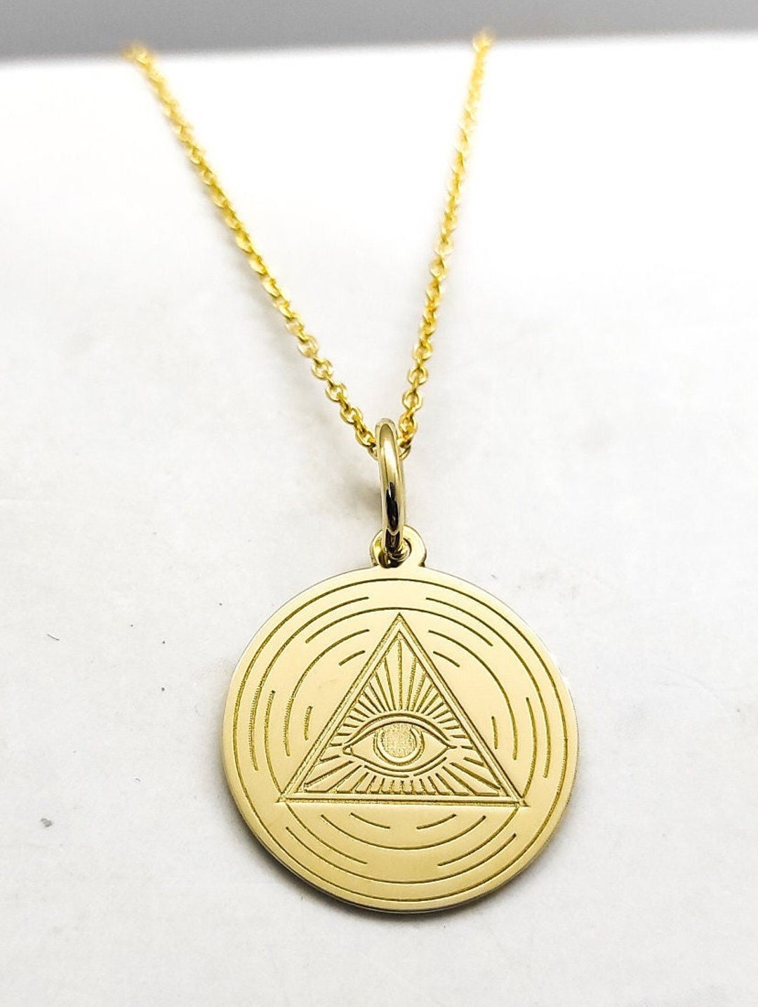 14K Solid Gold All Seeing Eye Necklace, Gold Evil Eye Jewelry ...