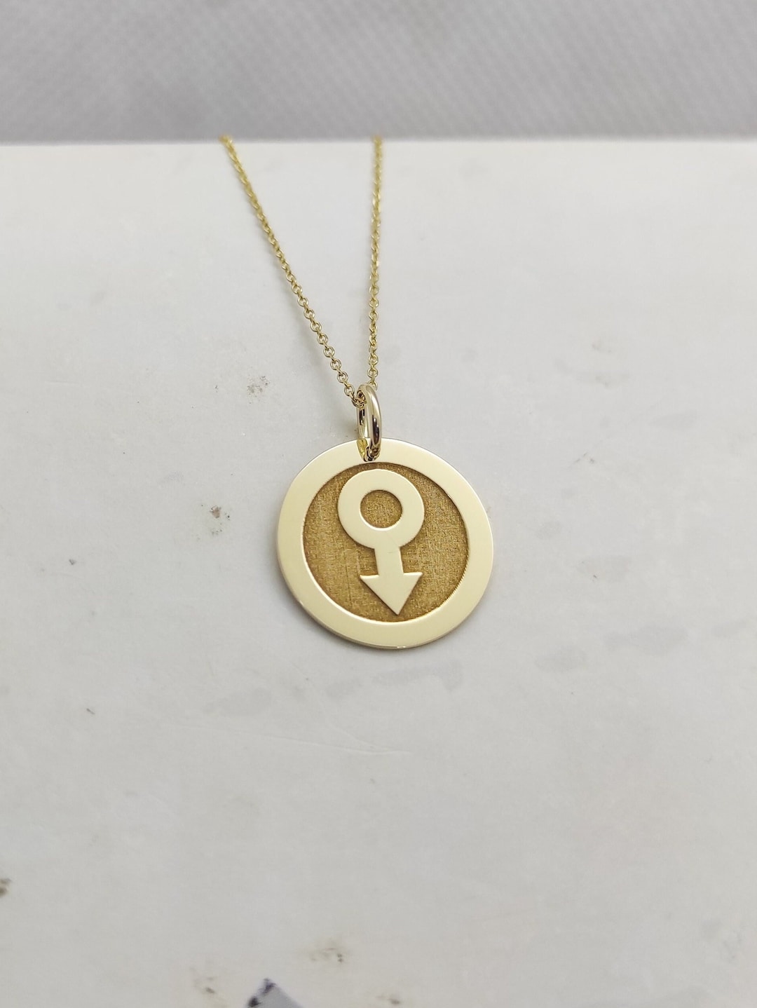 Mars Necklace, 14K Yellow Gold Pendant, Man Symbol Necklace, Engraved ...