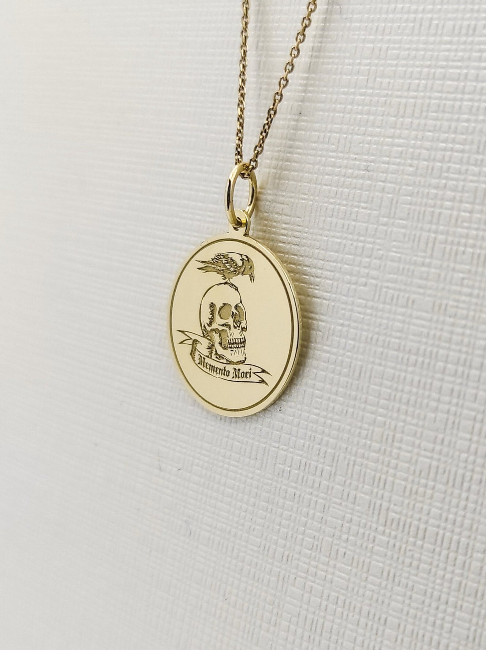 14K Solid Gold Memento Mori Pendant, Stoicism Gold Disc Necklace ...