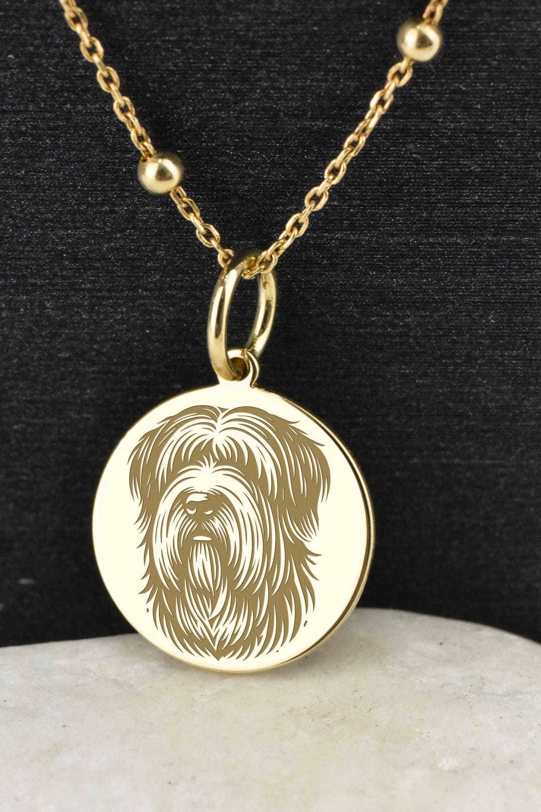 14K Gold Briard Necklace, Engraved Berger De Brie Pendant, Chien De ...