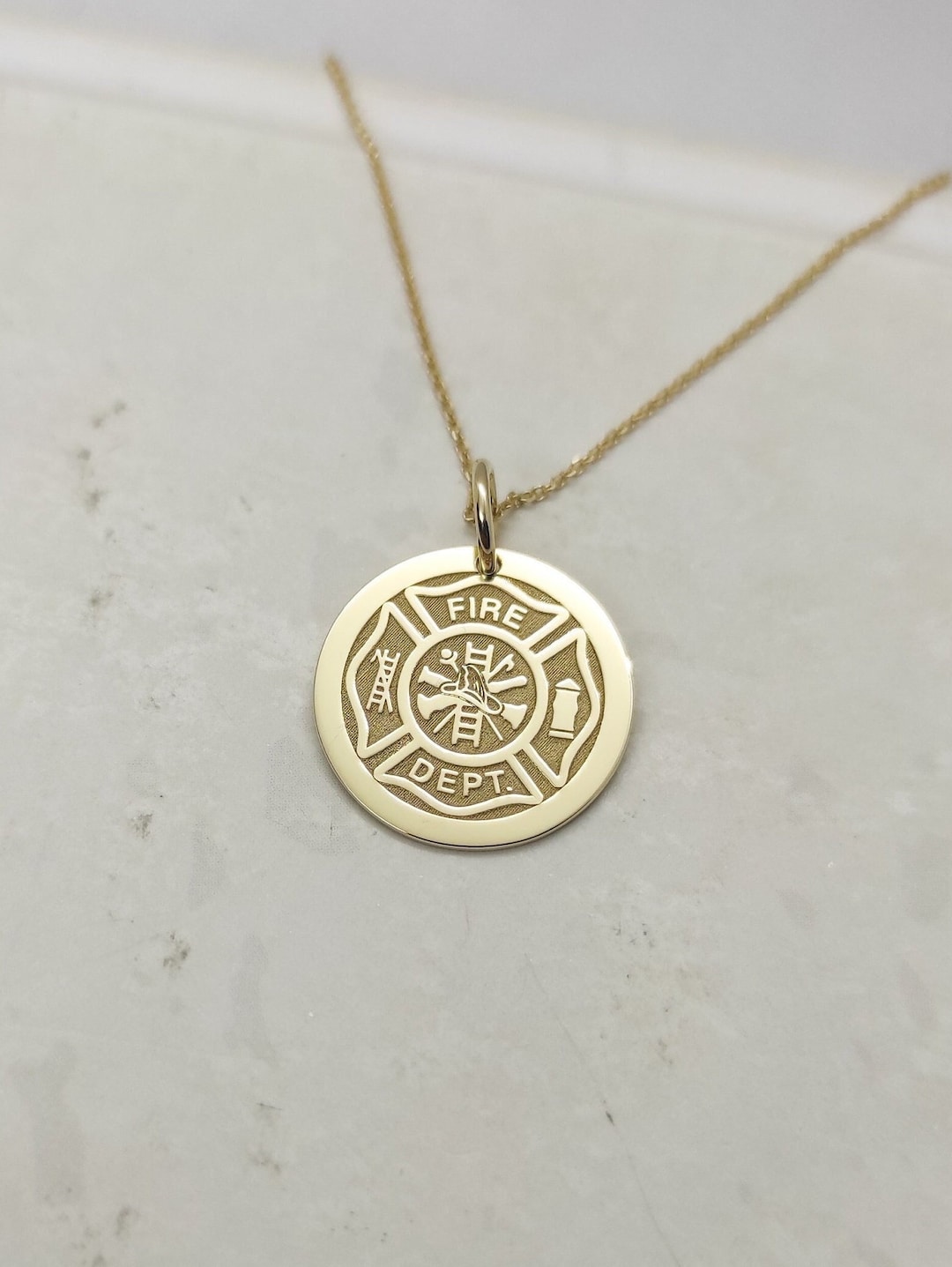 Firefighter Necklace, 14K Gold Pendant, Gold Fireman Jewelry ...