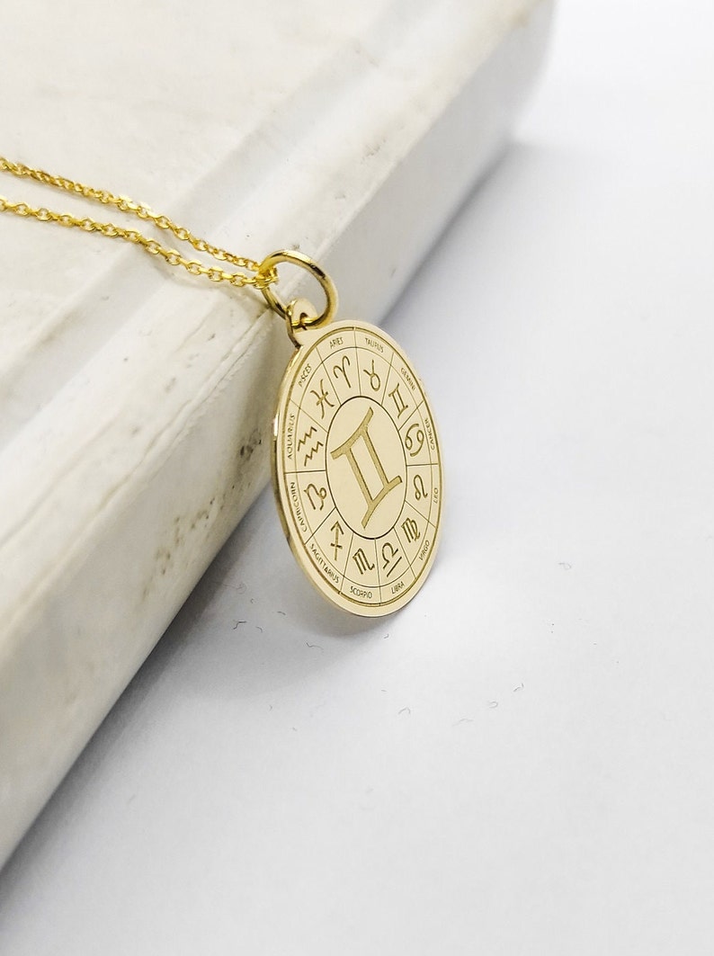 Gemini Necklace, 14K Yellow Gold Pendant, Gemini Jewelry, Zodiac Sign ...