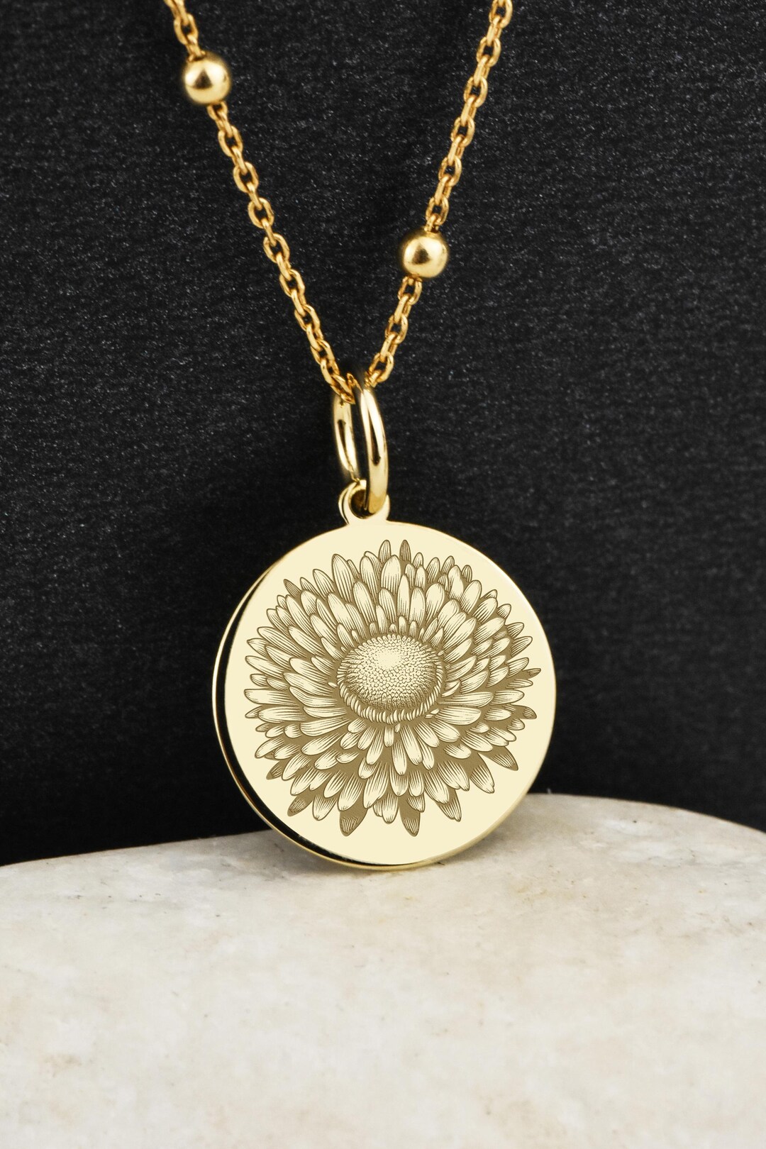 14K Gold Aster Necklace, Birth Flower Amulet, Birth Month Talisman ...
