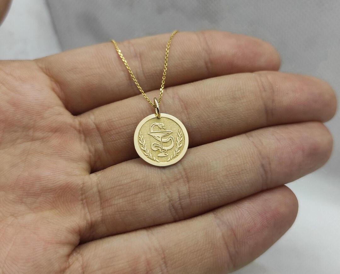 14K Solid Gold Pharmacist Pendant, Gold Pharmacy Tech Coin Charm ...