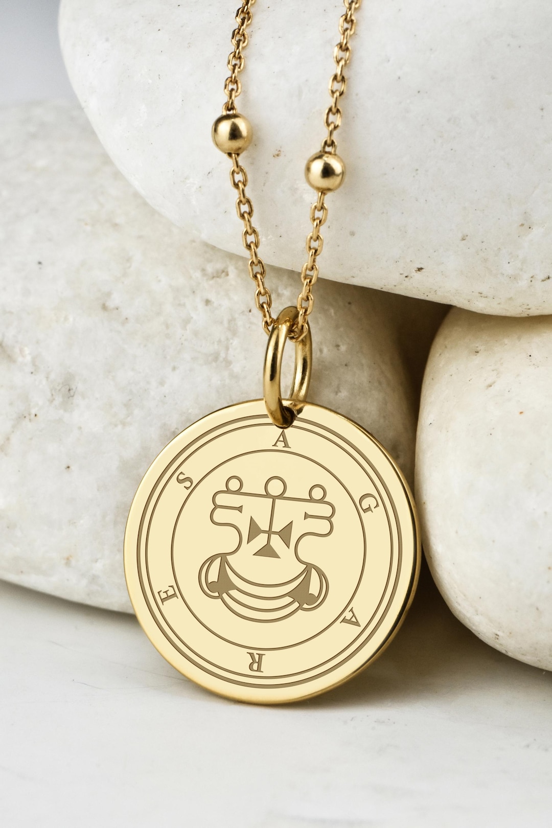 14K Gold Agares Sigil Necklace, Duke of Hell Jewelry, Ars Goetia Demon ...