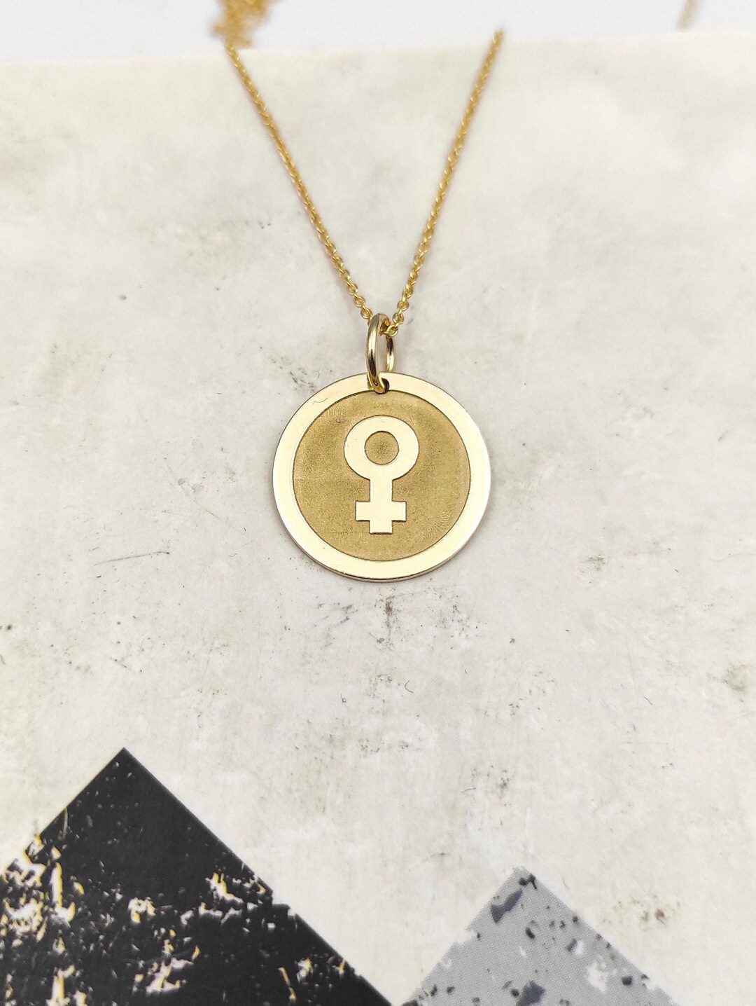 14K Real Gold Female Symbol Necklace, Feminist Pendant, Personalized ...